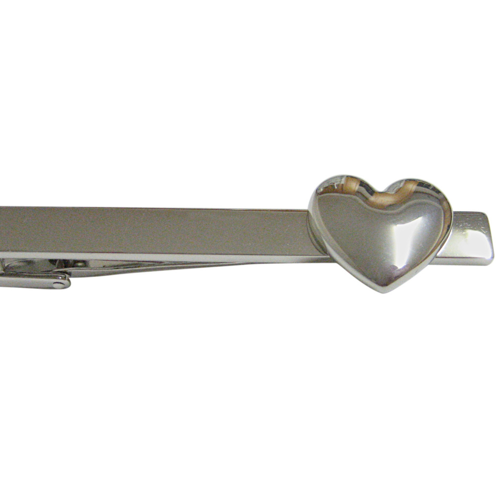 Silver Toned Curved Heart Wedding Square Tie Clip - Gem